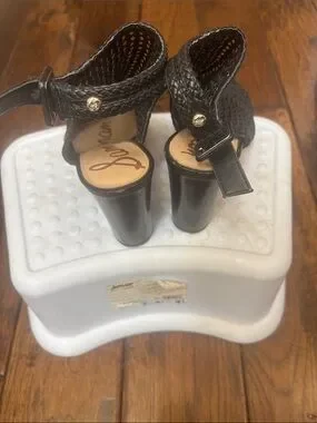 Sam Edelman | Shoes | Sam Edelman Black Woven Peeptoe Block Heel ...
